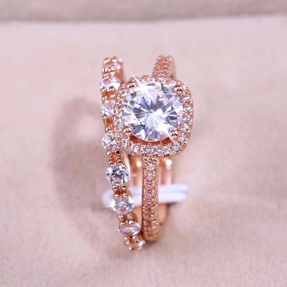 Jewelry | Rose Gold Diamond Engagement Wedding Ring Set | Poshmark